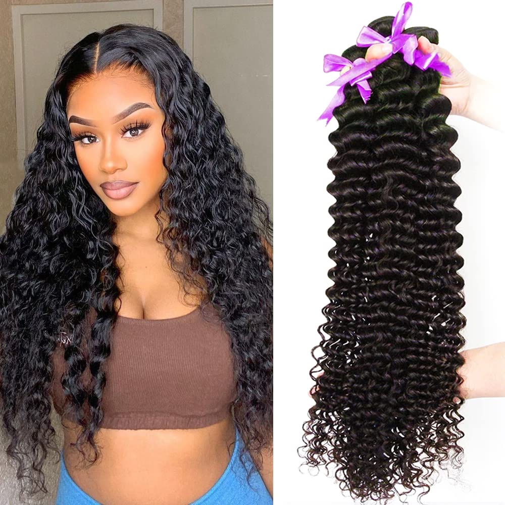 Amazon.com : 10A Deep Wave Bundles Human Hair 14 16 18 Inch Brazilian Deep Wave Human Hair ...