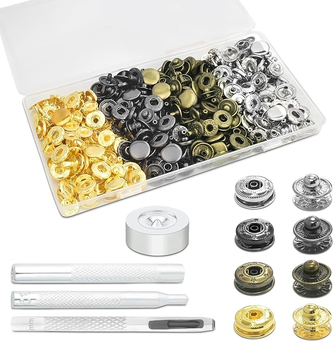 Amazon.com: 50Sets Snaps Button Kit, Leather Snaps Fasteners, Metal ...