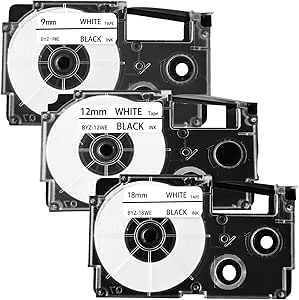 Amazon | ネームランド テープ 9mm 12mm 18mm 白 互換品 カシオ Casio Name Land XR-9WE XR-12WE XR-18WE テープカートリッジ ...