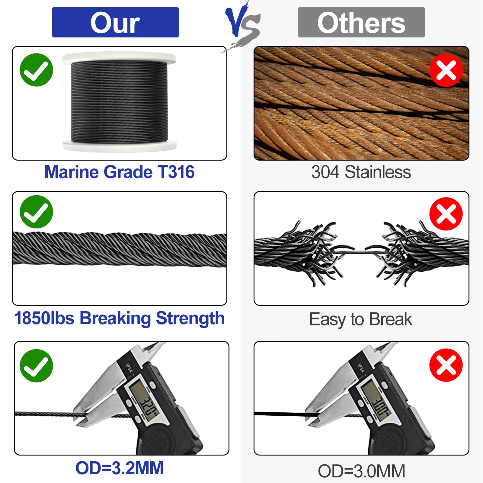 Snapklik.com : BLIKA 1000FT 1/8 Black Deck Railing Cable, T316 ...