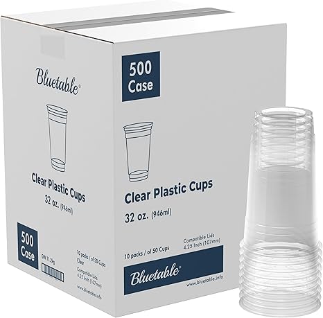 Amazon.com: Bluetable 32 oz cups Clear Plastic Disposable Cups Bulk ...