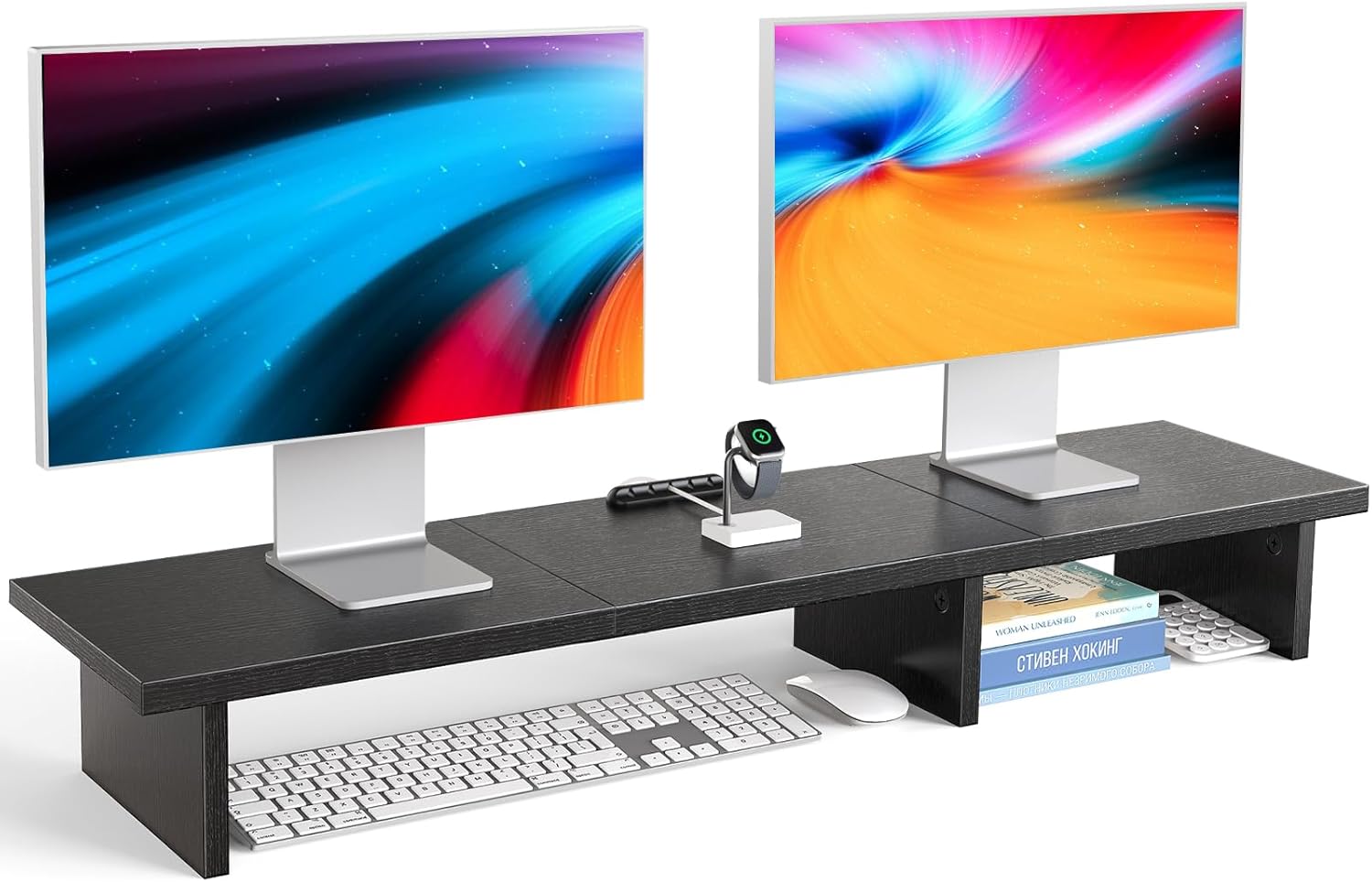 Amazon.com: HUANUO Dual Monitor Stand Riser, Monitor Stand for Desk ...