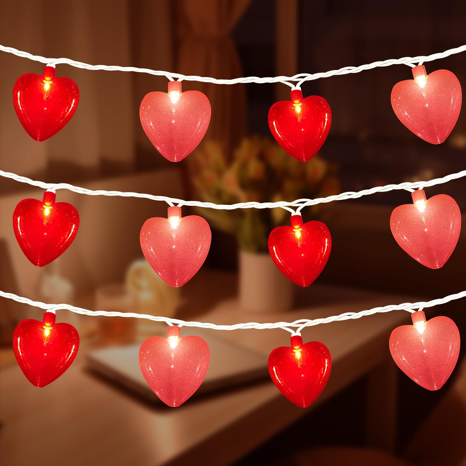 Amazon.com: Abeja Heart String Lights, 8.5Ft Valentine's Day Heart ...