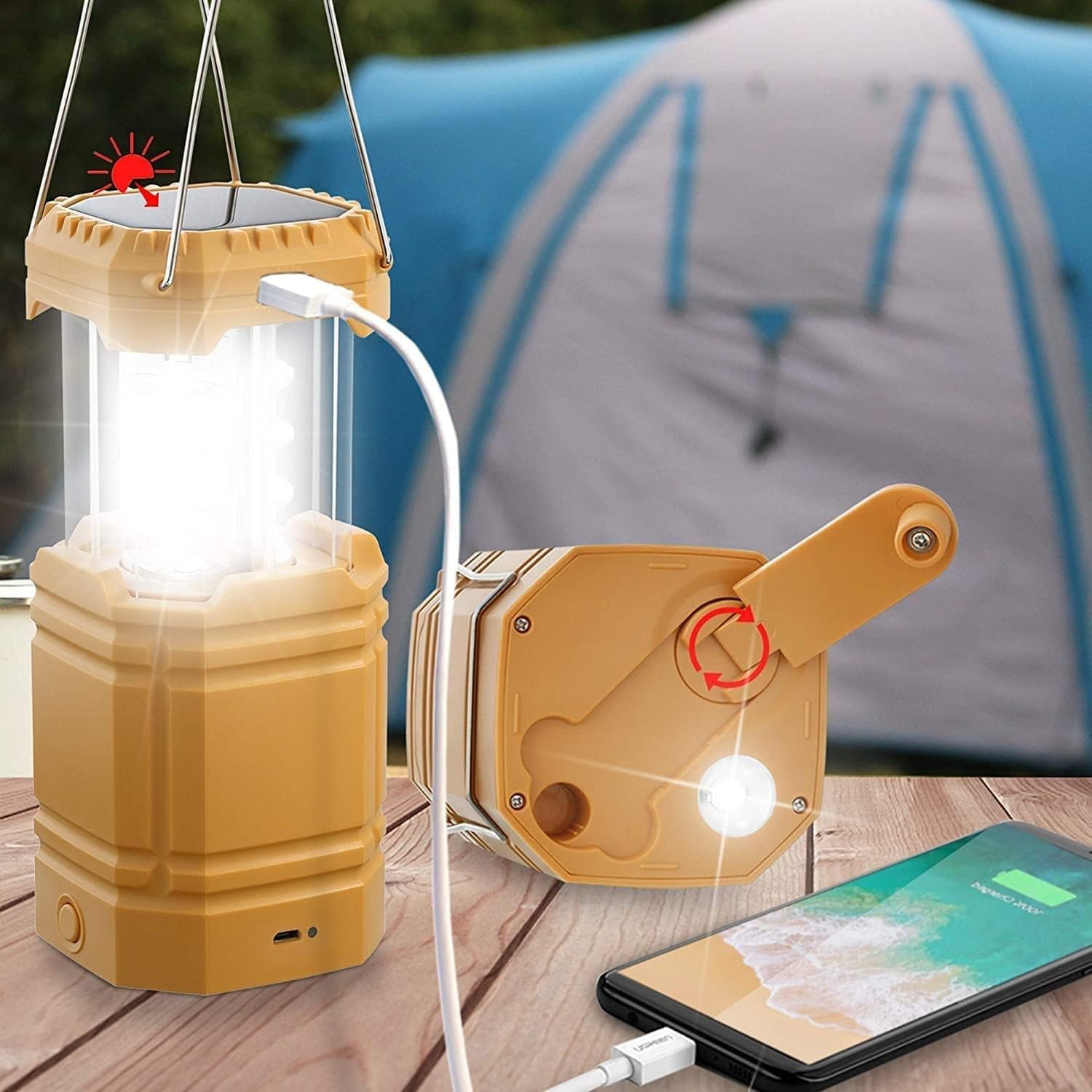 Portable Camping Lantern for Emergency,Solar Hand Crank LED Lantern ...