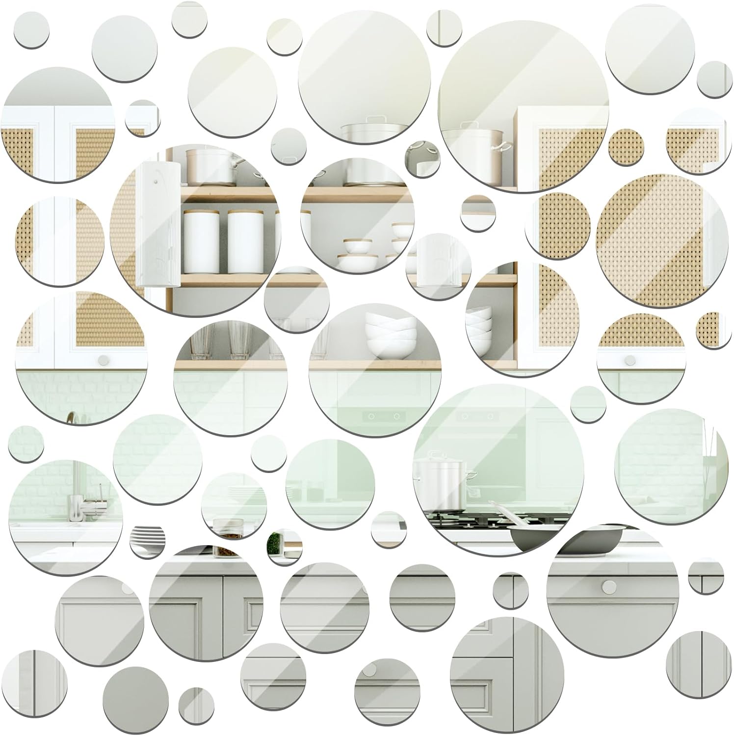 Amazon.com: Jetec Real Glass Round Mirror Tiles Frameless Wall Glass ...