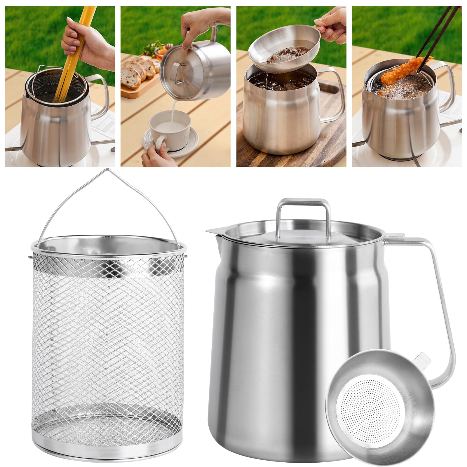 Amazon.com: 2L 304 Stainless Steel Oil Filter Pot,Large Capacity ...