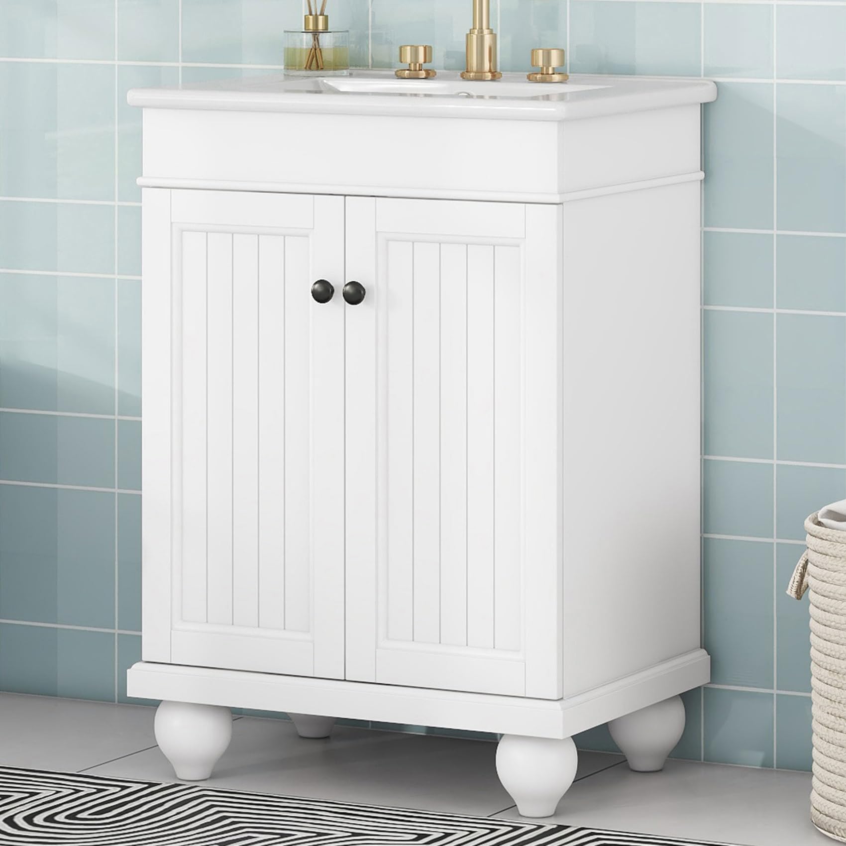 White Beadboard Bathroom Vanities Roseburg 36in Blue Single Sink