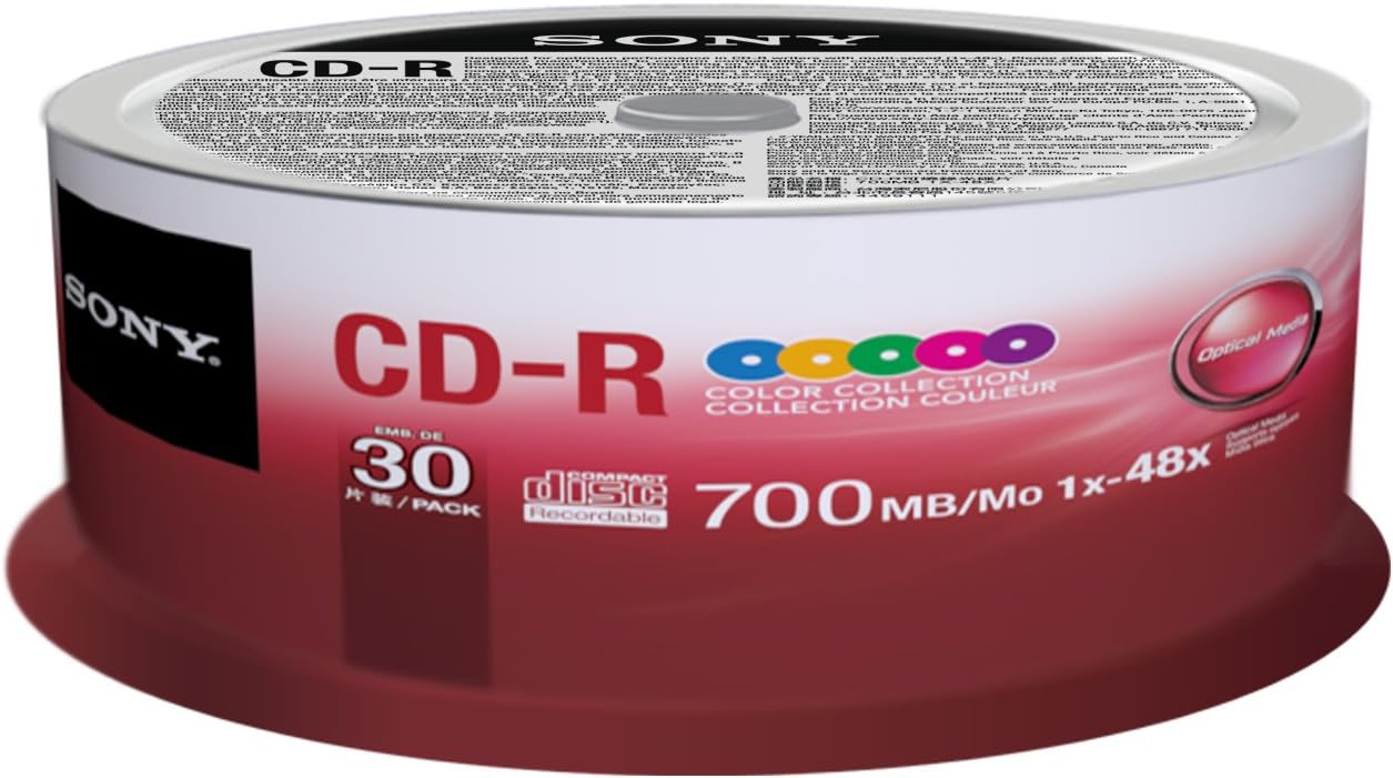 Sony 30CDQ80XP CD-R 48X 80 min/700MB Color Spindle Compact Disc, 30 ...