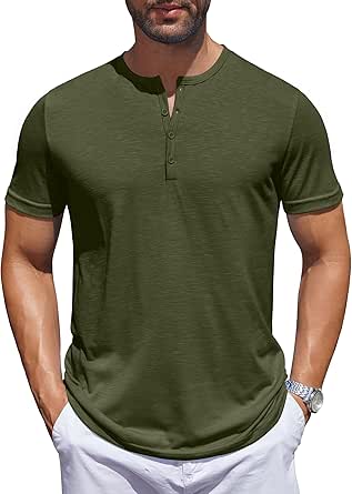 COOFANDY Men's Henley Shirts Short Sleeve Collarless Button T-Shirt Fashion Casual Basic Tee ...