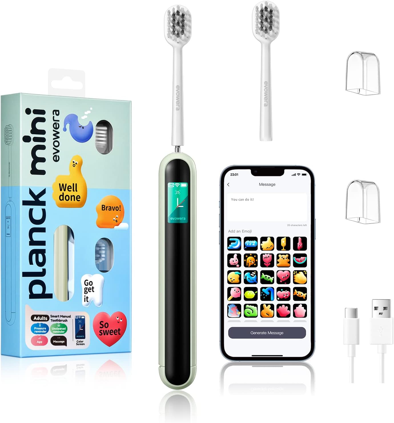 evowera Smart Manual Toothbrush for Adults, Uncleaned Area & Pressure ...
