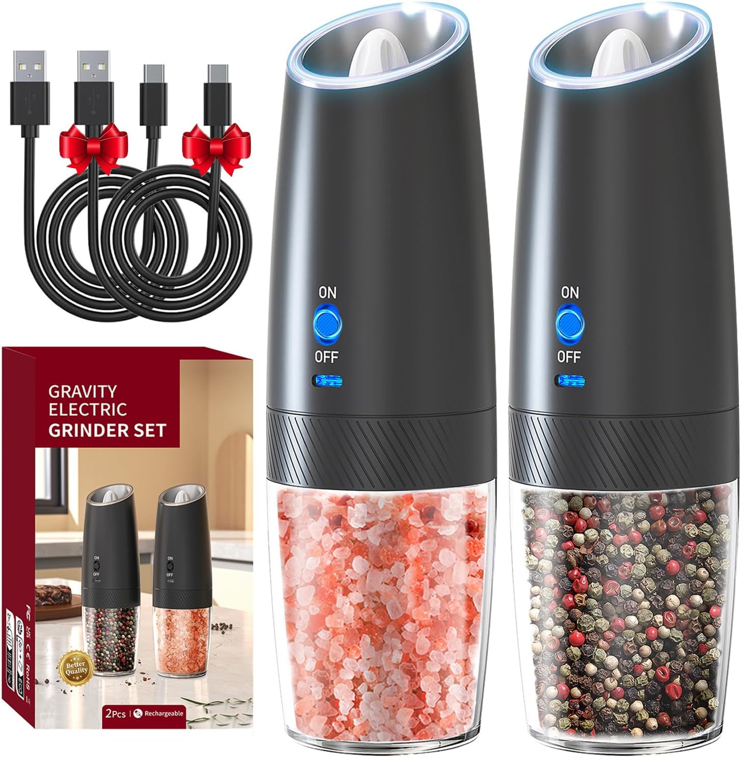 Amazon.com: JIDSPWLS Electric Pepper and Salt Grinder, Adjustable ...