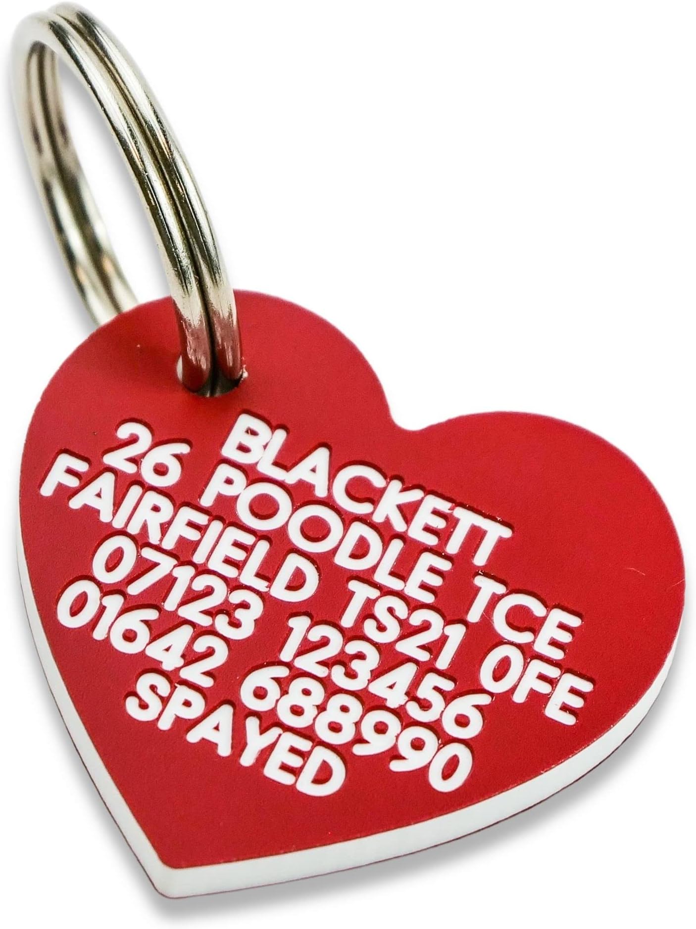 Deeply Engraved red Plastic Heart Shaped Dog tag. 30x27mm : Amazon.co ...
