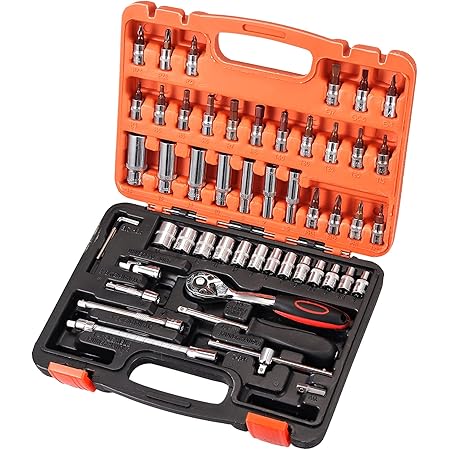 Britool E030707B Socket Set A/F and Metric 1/4" Drive, Multicolor, 73 ...