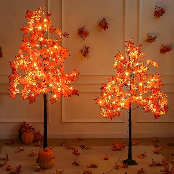 Amazon.com: LightsUp Artificial Fall Tree 5FT & 6FT, Set of 2 Maple ...
