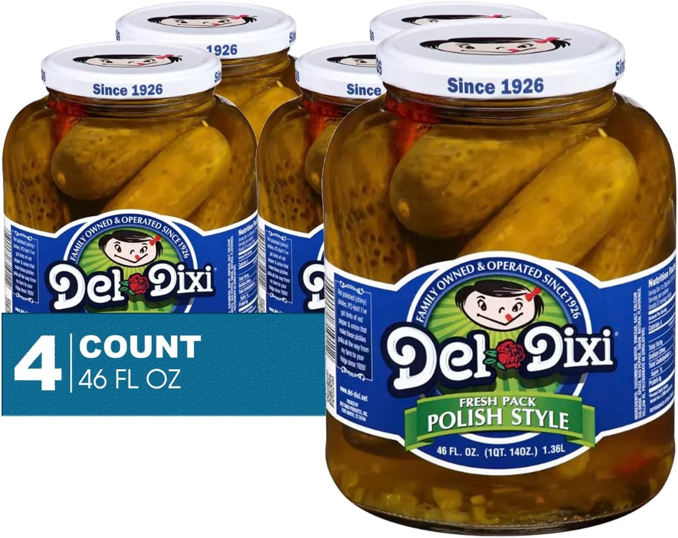 Amazon.com : Del-Dixi 4- Pack of Polish Style Pickles Glass Jar 46 oz ...