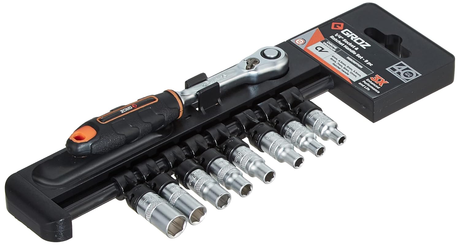 Groz KIT/SKT/H/1-4/9LH/UG Hand Socket 1/4 Inch Drive Hex 9 Pieces ...