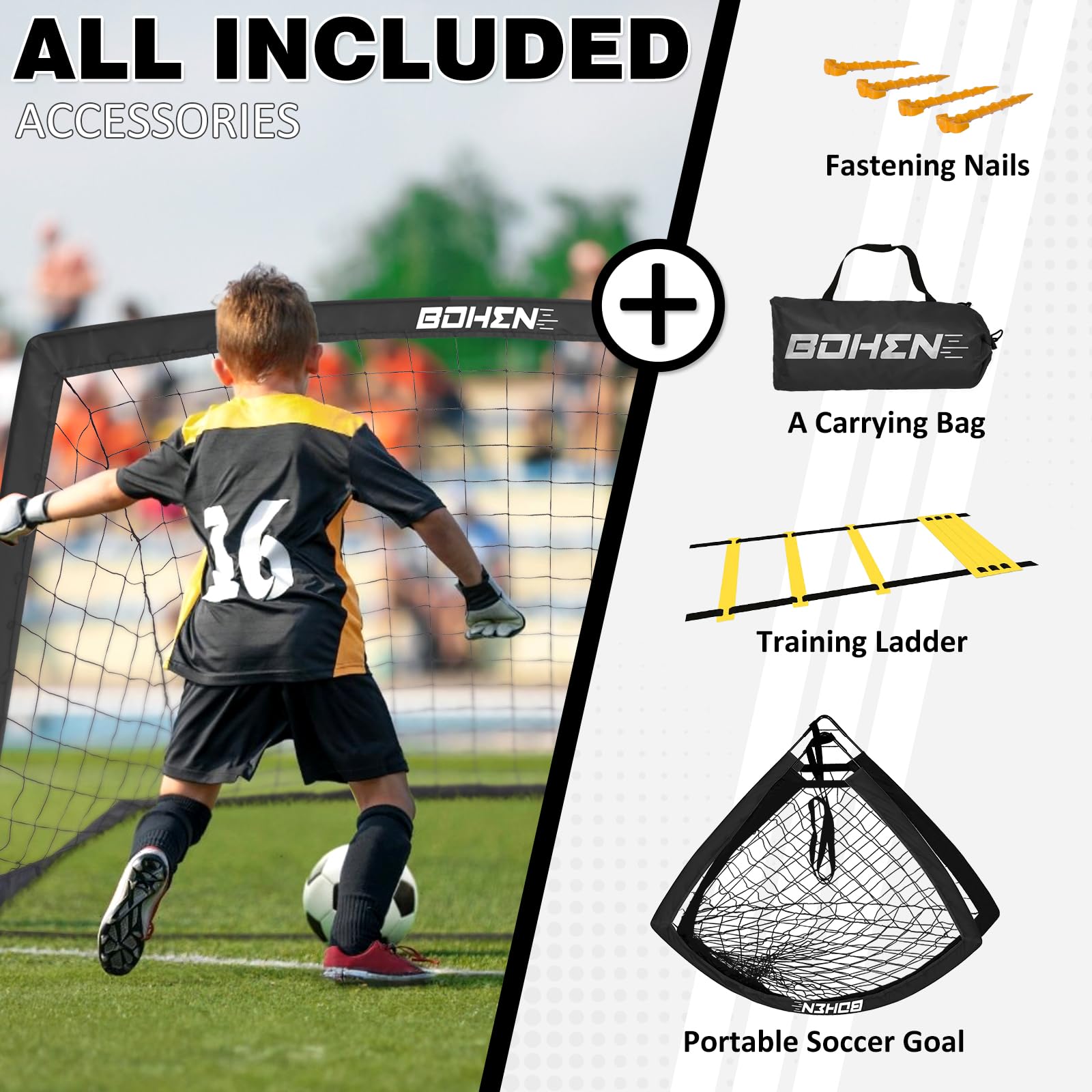 Snapklik.com : BOHEN 11x55 FT/9x5 FT/6x4 FT Portable Metal Soccer Goal ...