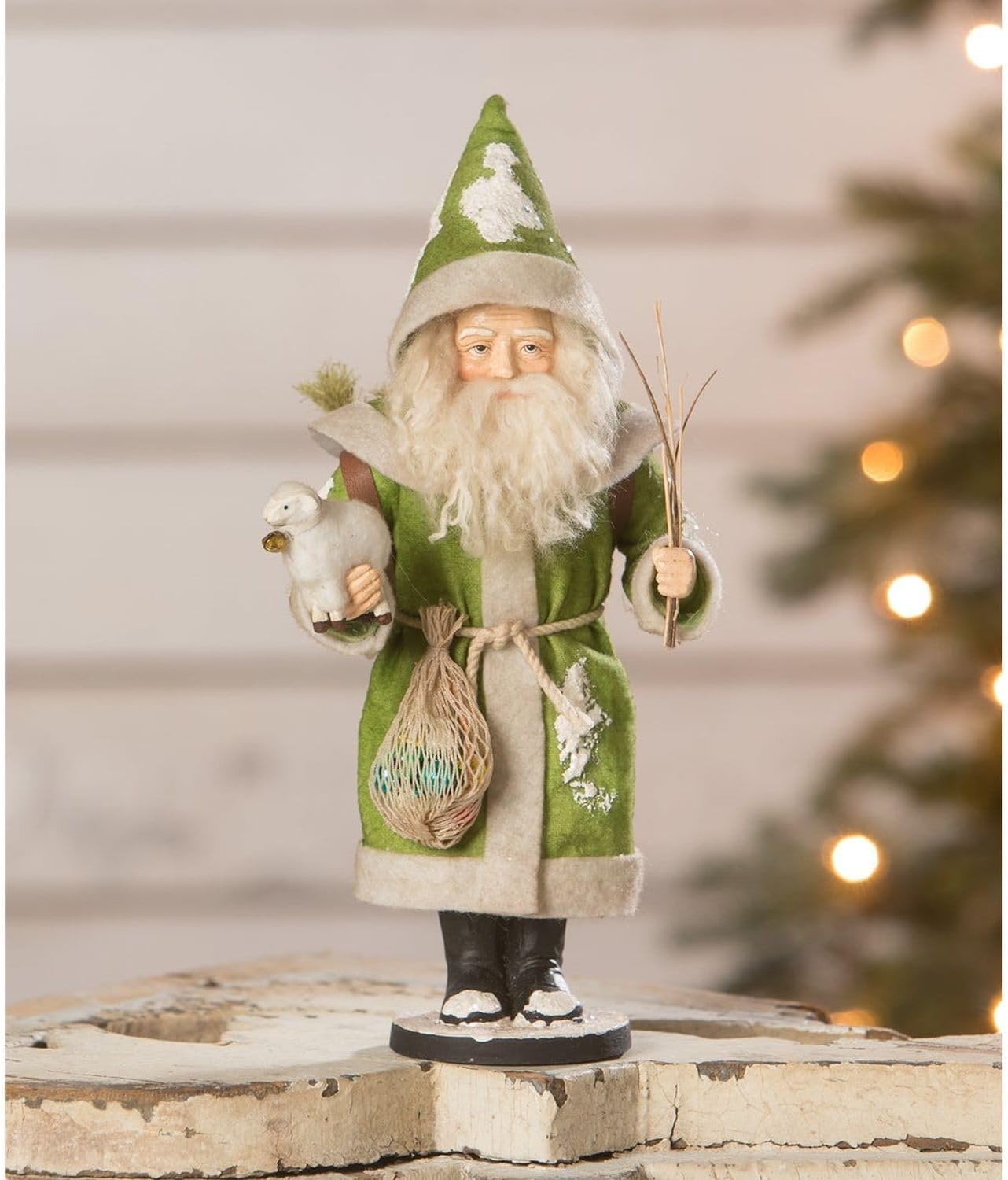 Amazon.com: Bethany Lowe Vintage Santa in Green Small Figurine : Home ...