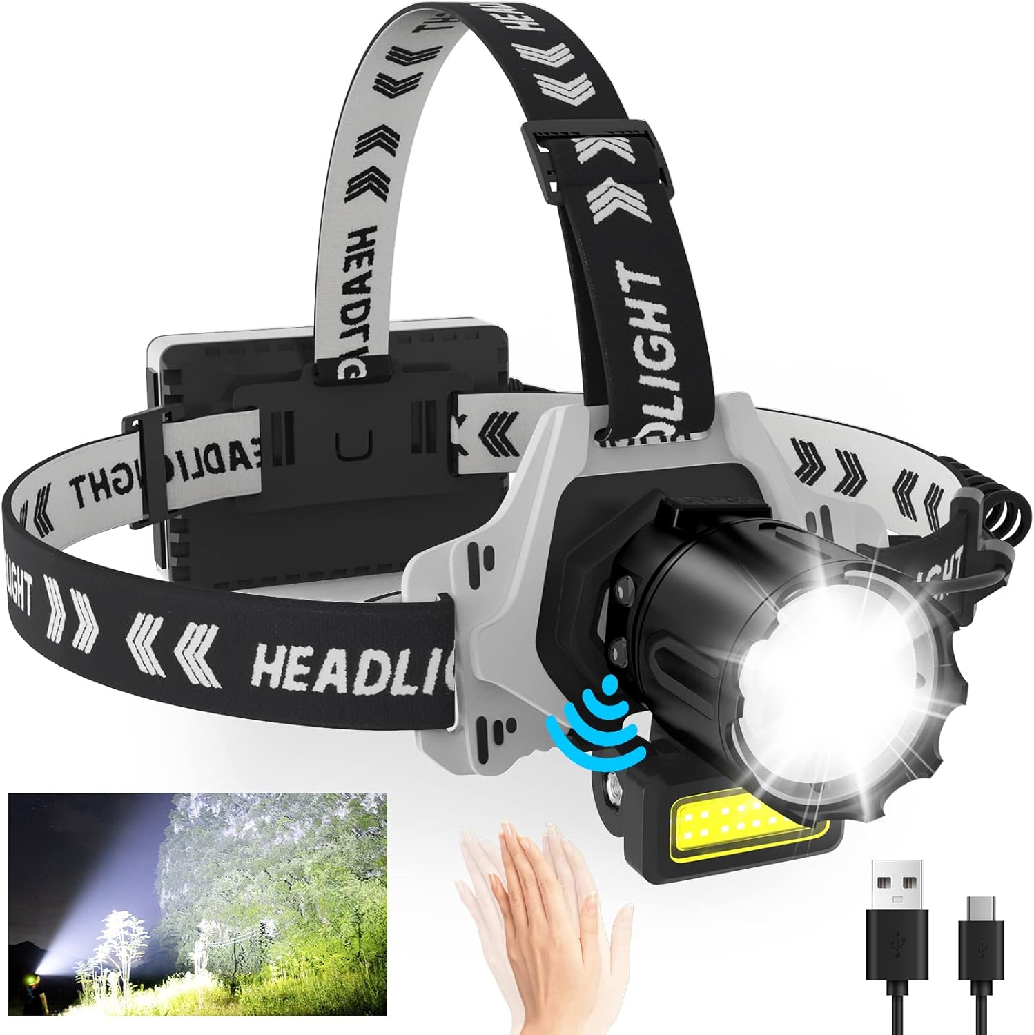Amazon.com: TUNFOU Headlamp Rechargeable, 150000 Lumen Bright LED Head ...