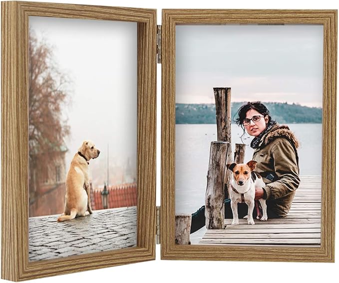 Amazon.com - 4x6 Double Picture Frame Wooden Hinged Photo Frame ...