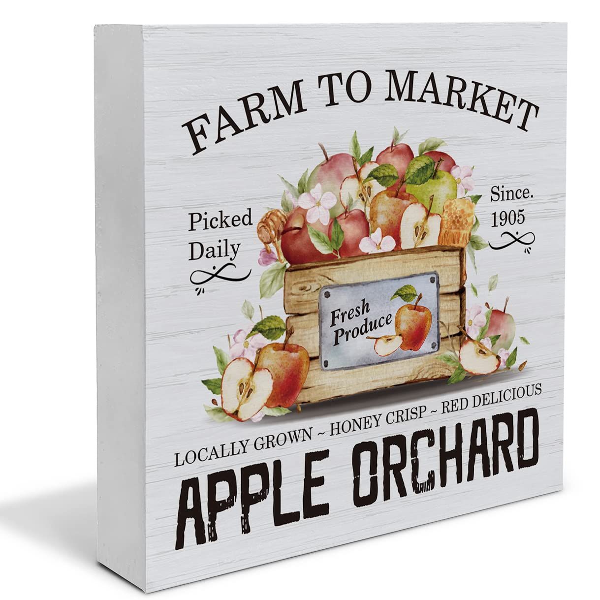 Amazon.com : Farmhouse Apples Wood Box Sign Decor Desk Sign Apple ...