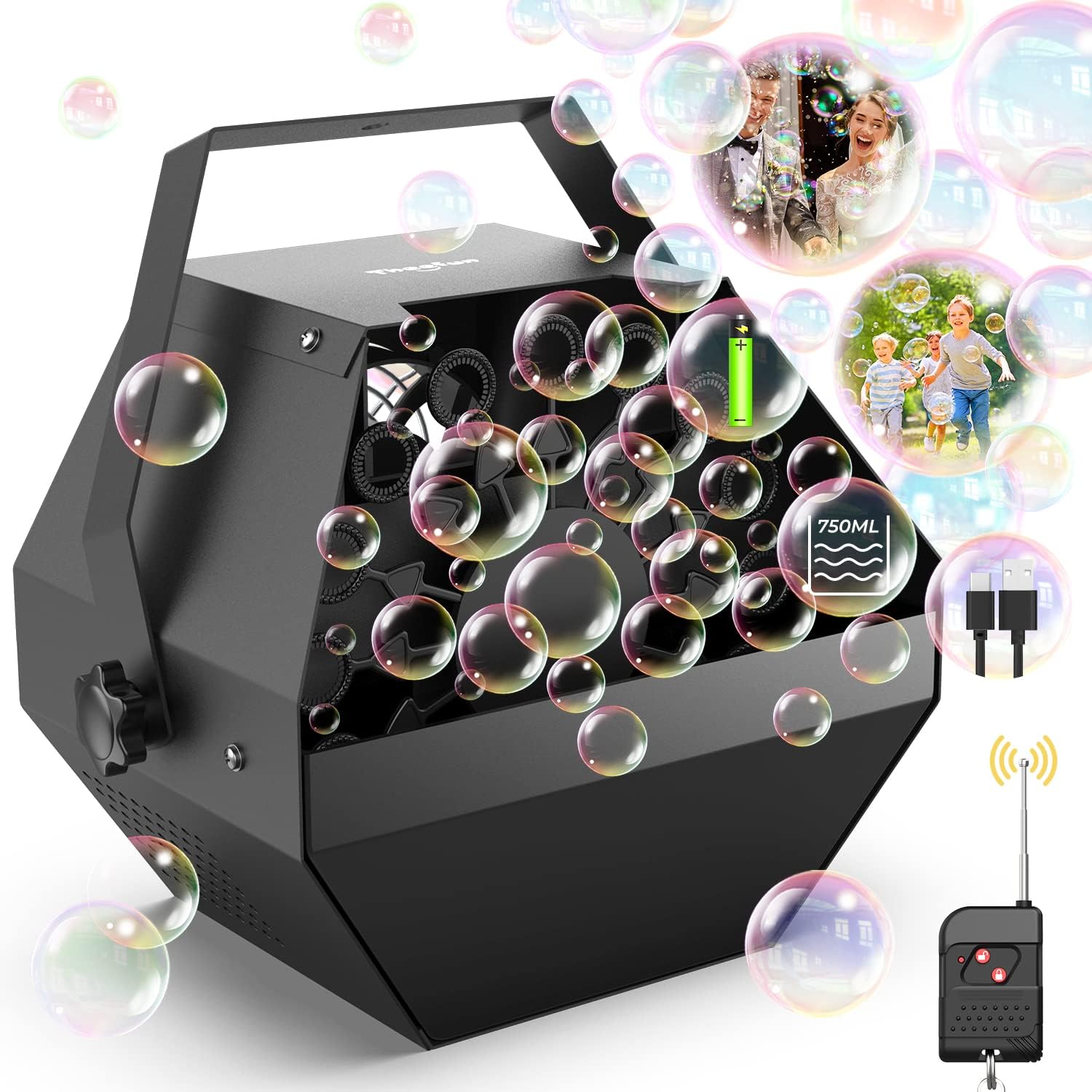 Bubble Machine with 3 Led Lights Remote Control, 8000+ Bubbles per ...