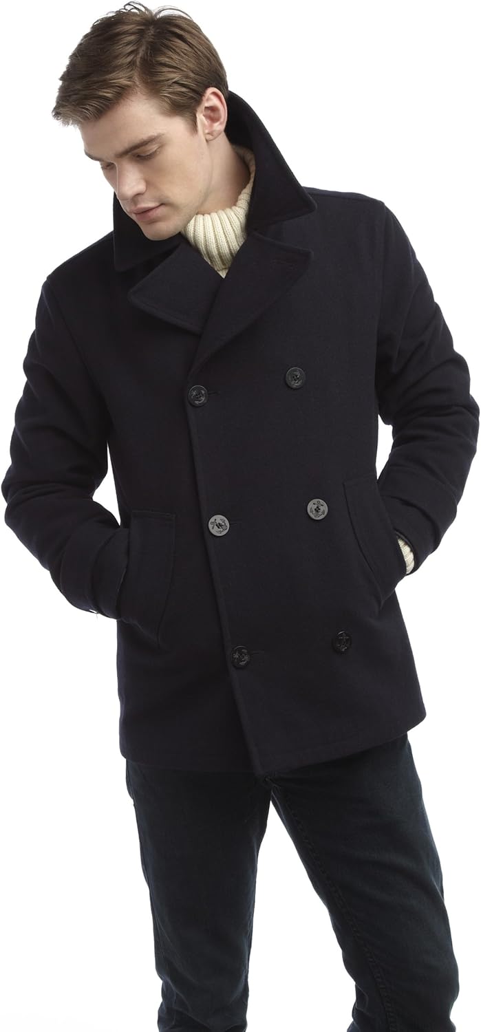 Mens Lined Pea Coat (Reefer Jacket) Navy - XL : Amazon.ca: Clothing ...