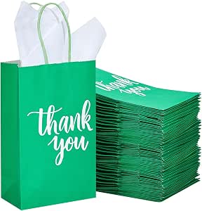 Amazon.com: DjinnGlory 100 Pack Small Green Gift Bags with Handles 9x5 ...