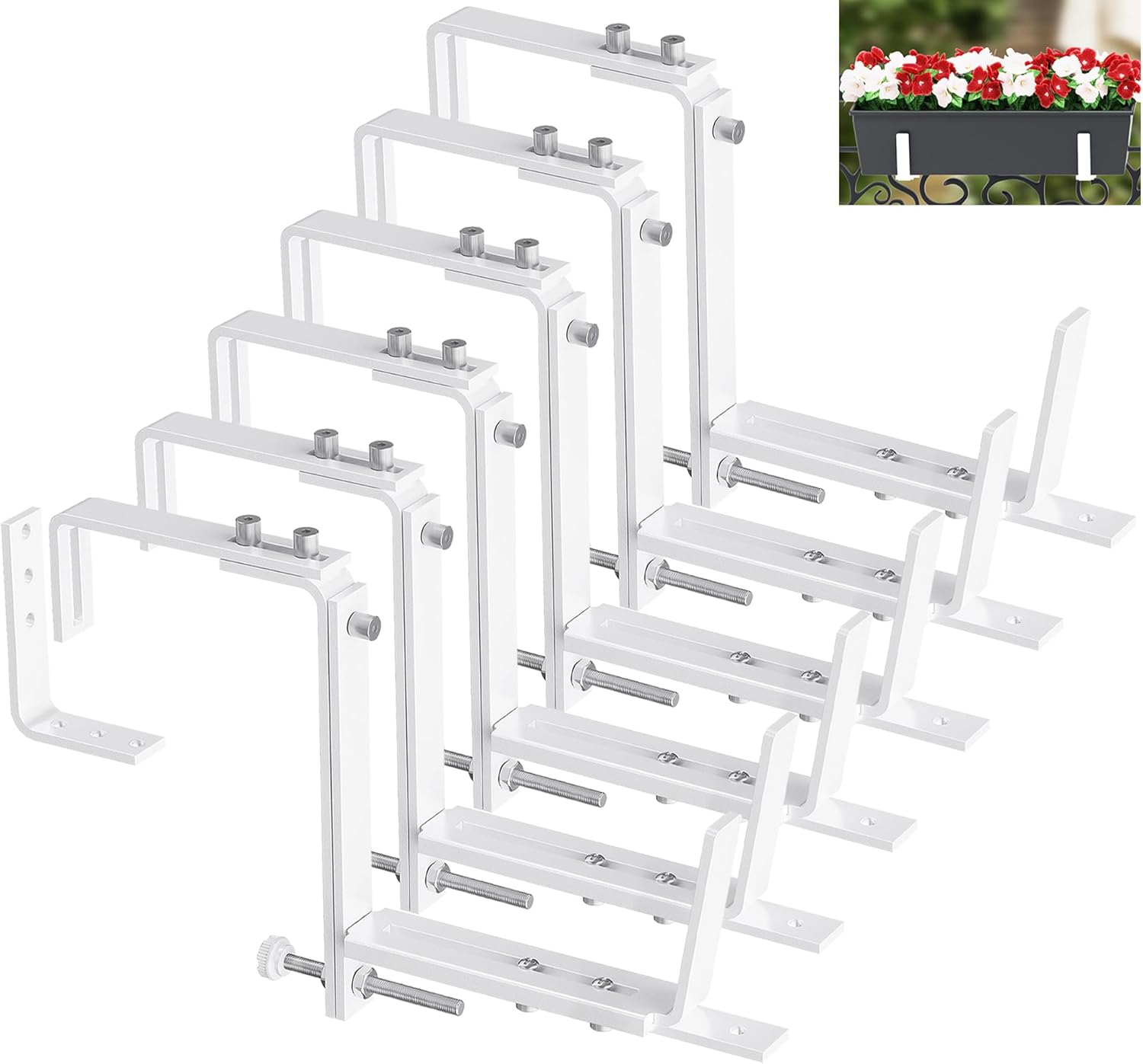 Amazon.com: Y&M 6 Pack Deck Railing Adjustable Planter Box Brackets (6 ...