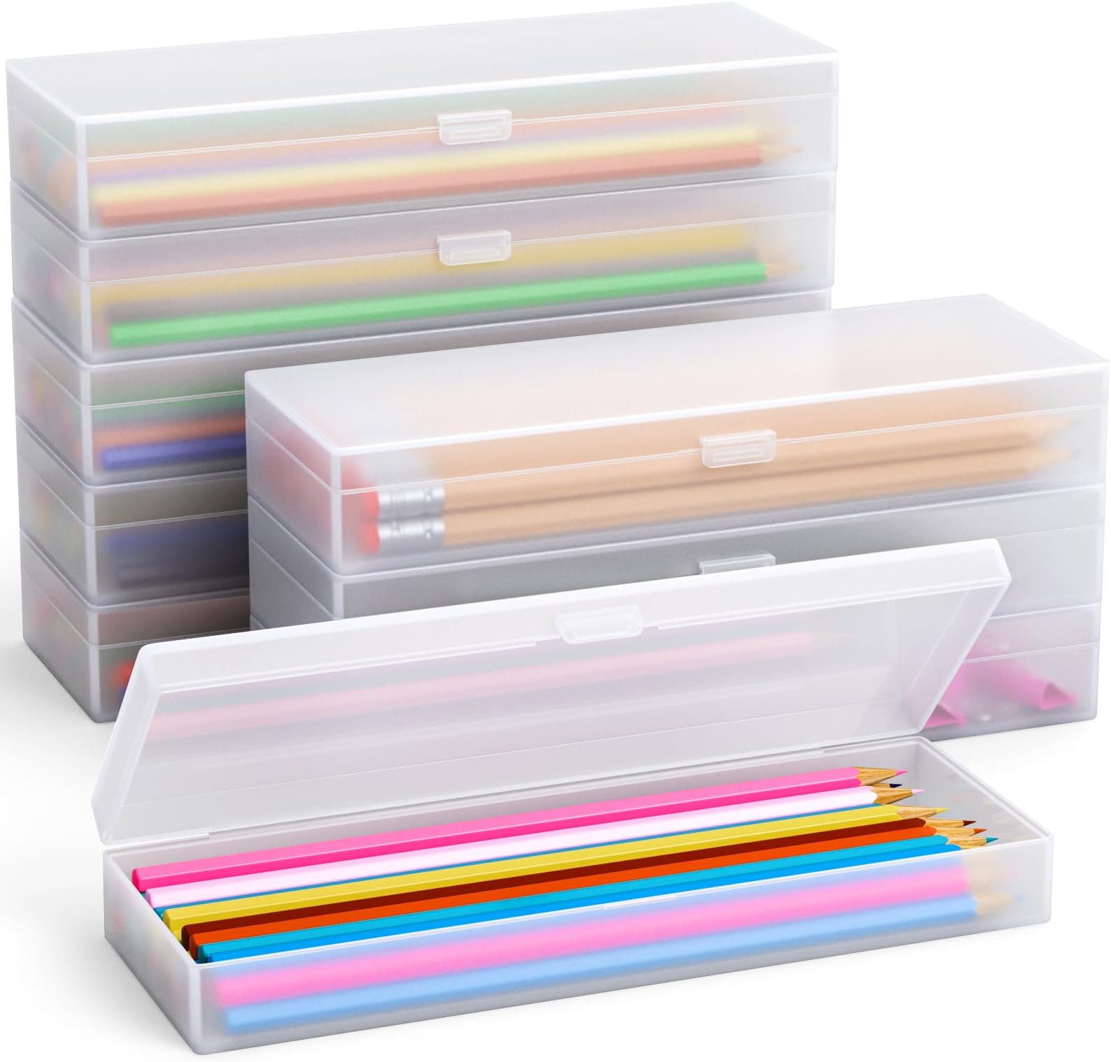Amazon.com: 24 Pcs Plastic Pencil Case Plastic Stationery Case Frosted ...
