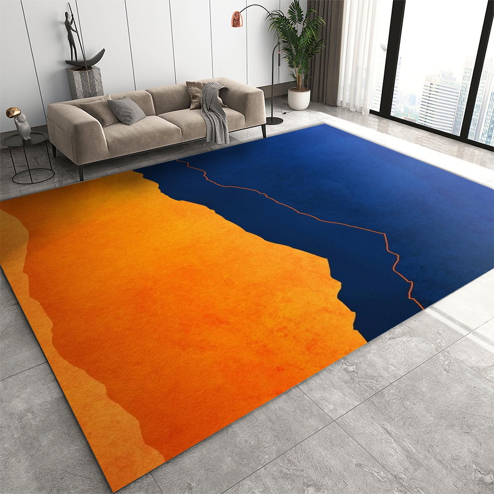 Amazon.com: Modern Home Decor Art Indoor Carpet, Navy Blue and Orange ...