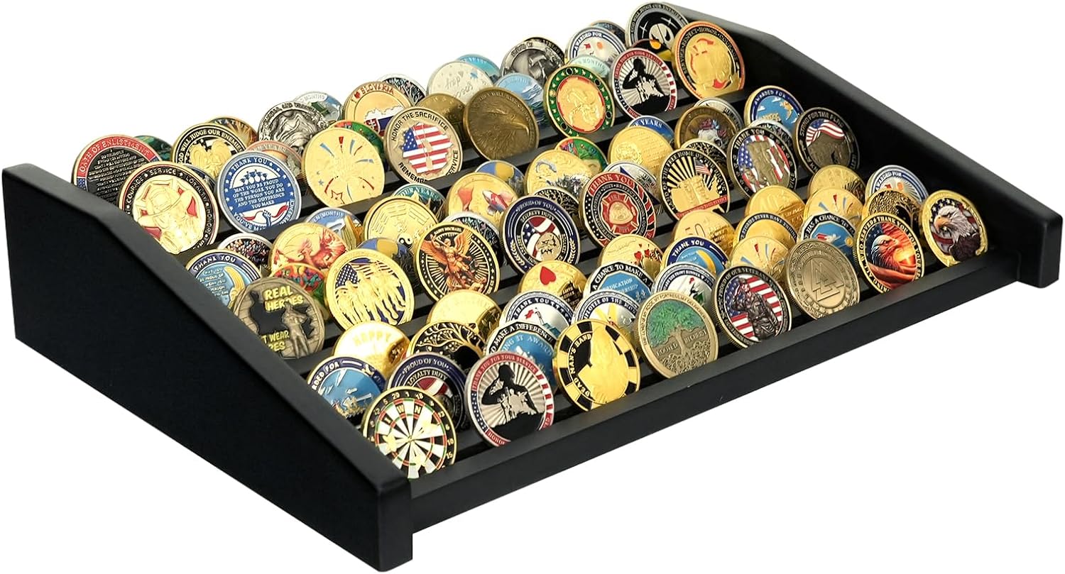 Amazon.com: Challenge Coin Display Holder, 12 Rows Solid Wood Military ...
