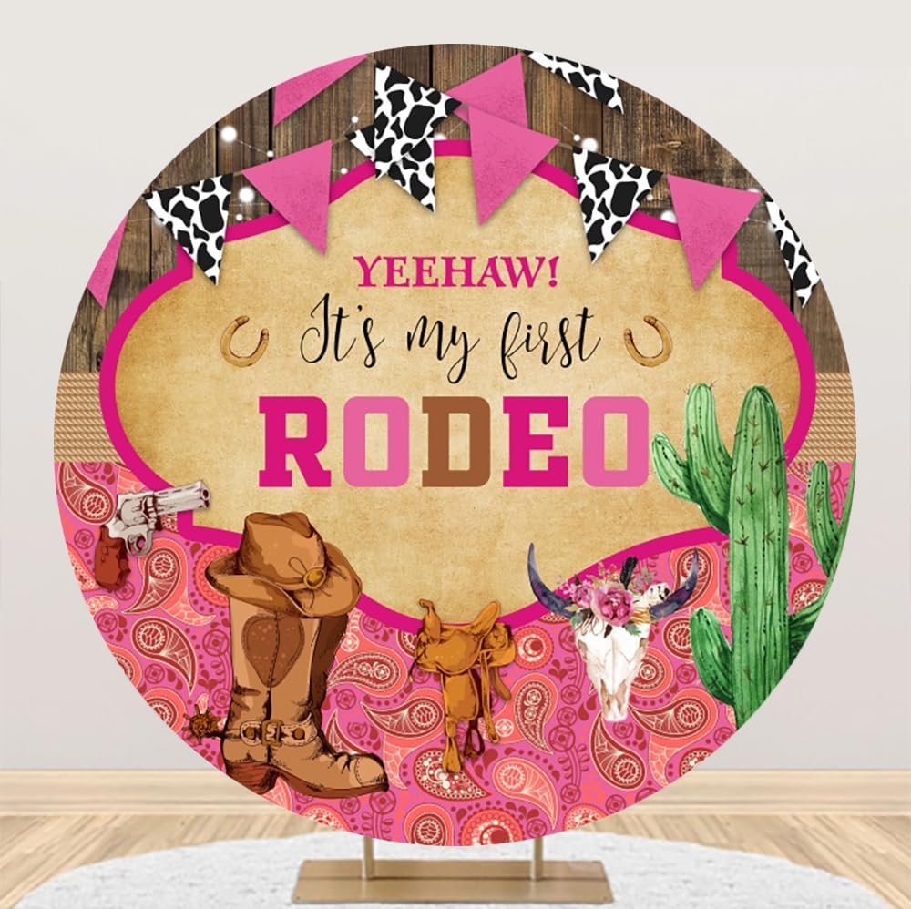 Amazon.com : Laeacco 6.5x6.5ft My First Rodeo Girls 1st Birthday Round ...