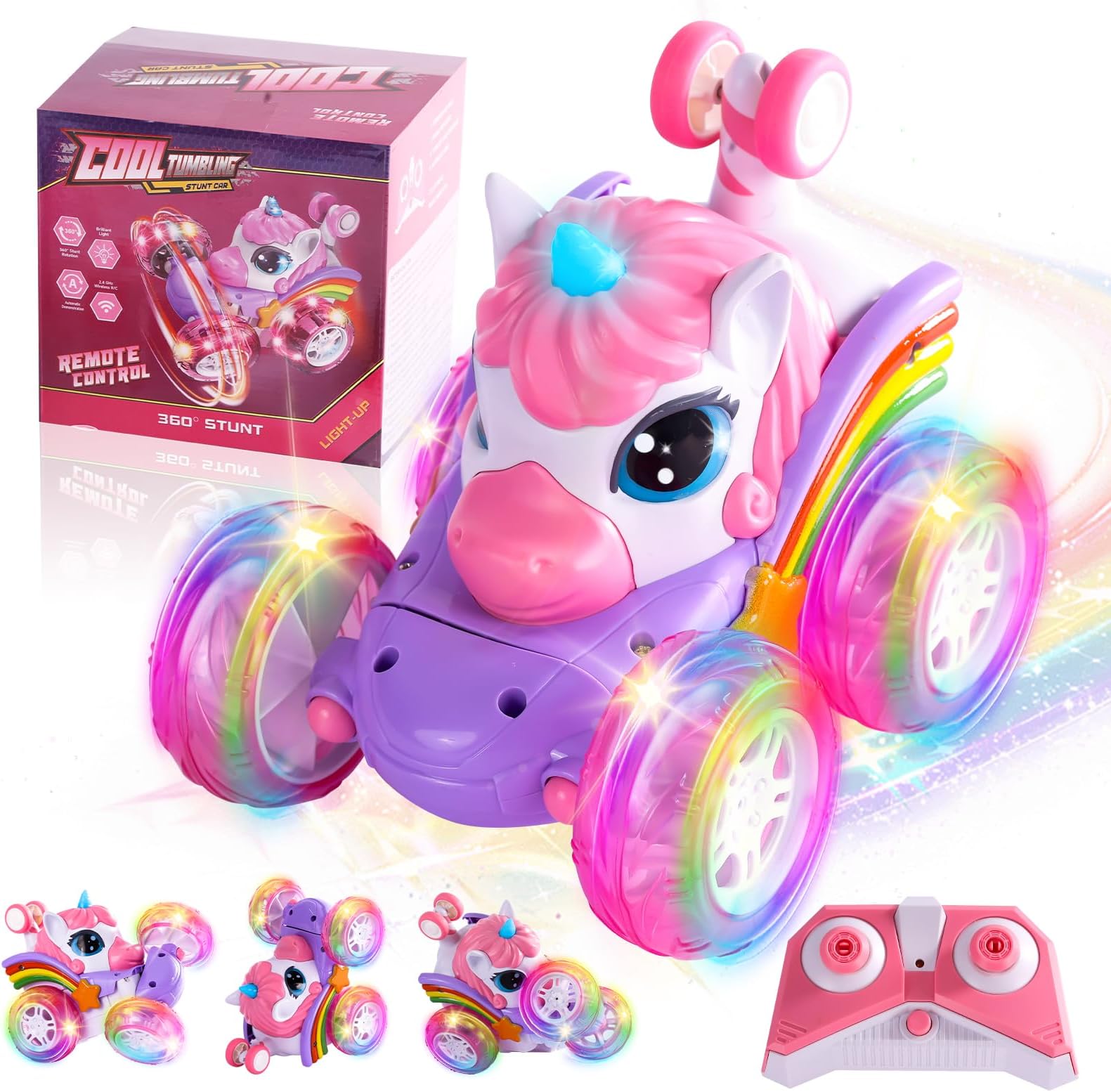 KaeKid Remote Control Car, Double Sided RC Stunt Car with LED Lights ...