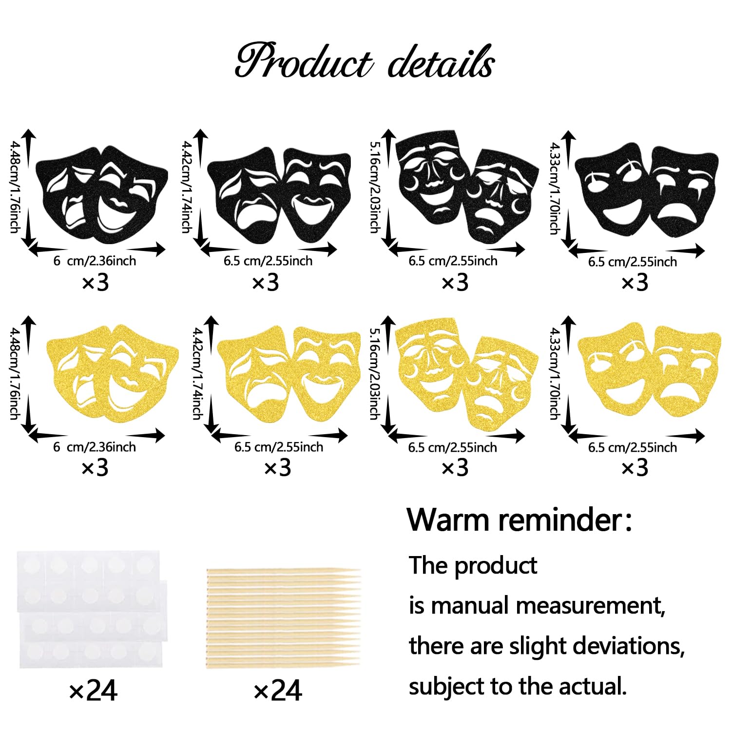 Snapklik.com : 24Pcs Theatrical Mask Cupcake Topper,Comedy Movie Night ...