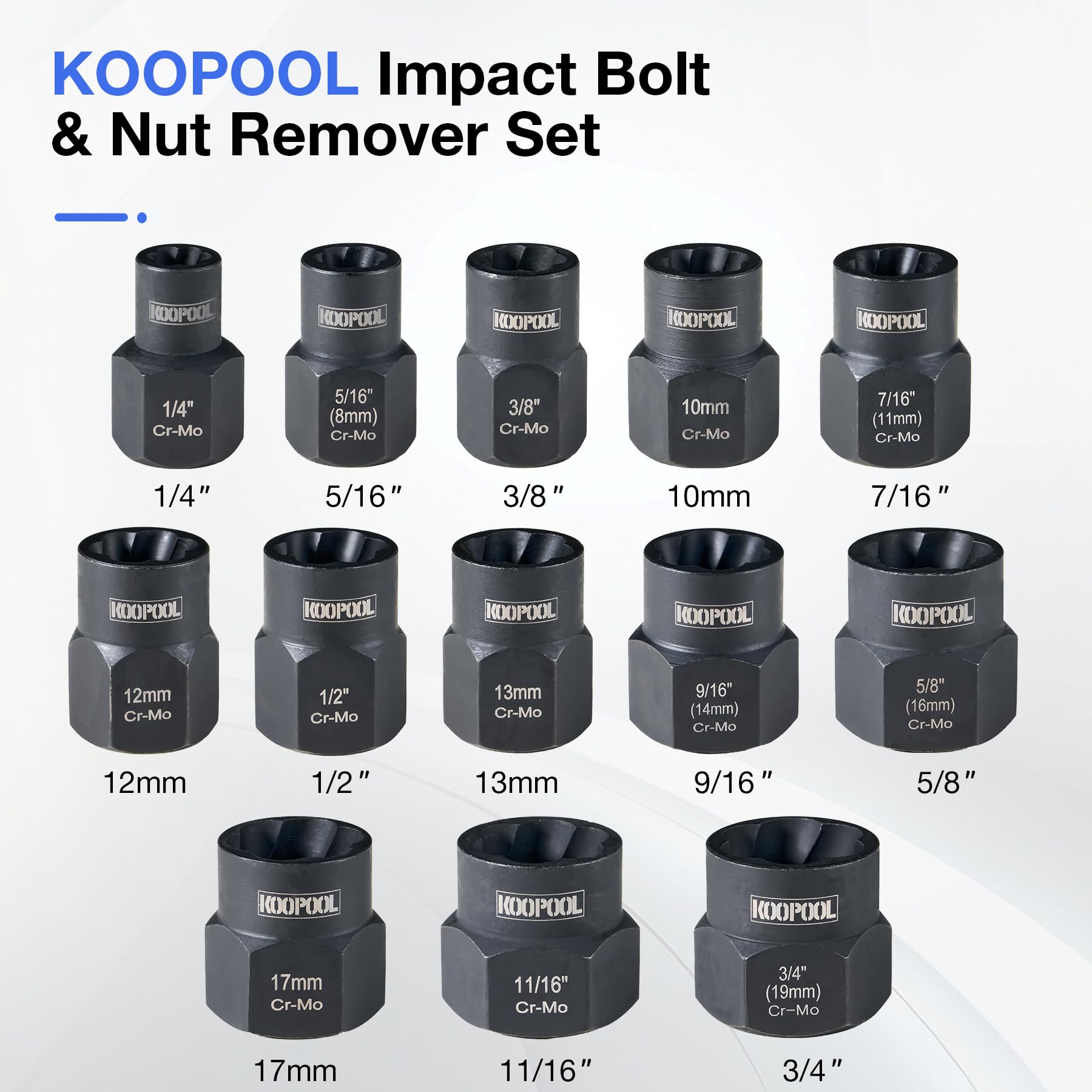 Snapklik.com : Impact Bolt & Nut Remover Set 13 Parts 3/8” Drive Bolt ...