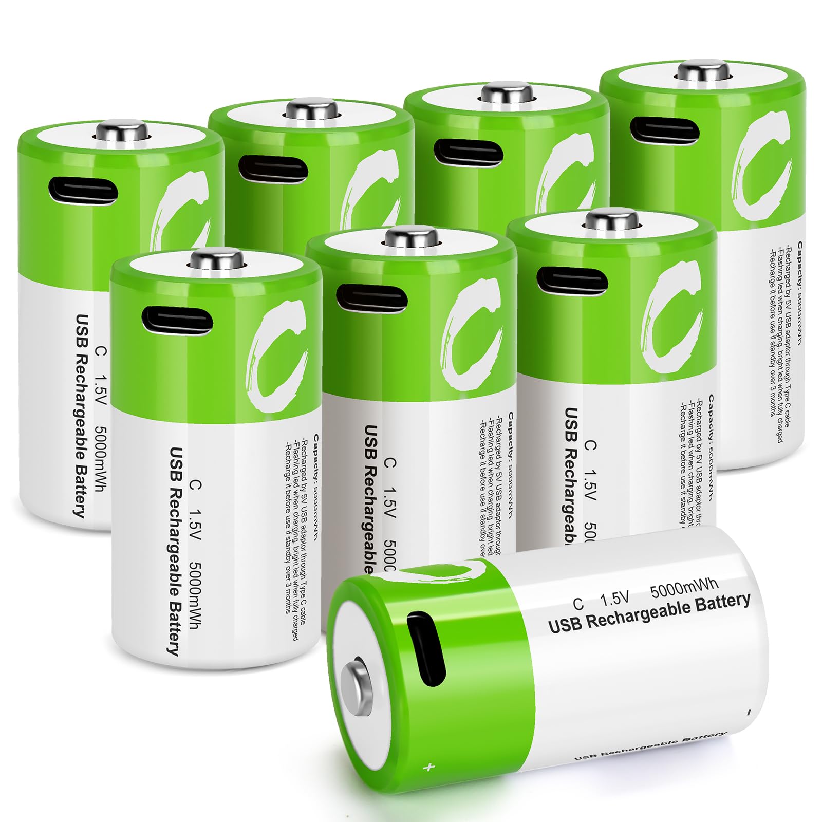 Buy C Batteries Rechargeable 8 Pack C Size Cell Lithium Batteries LR14 ...