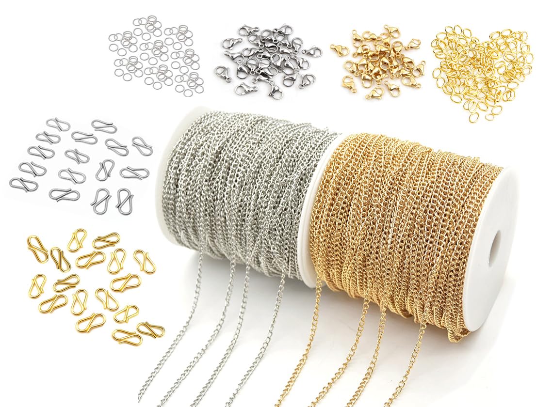 CRAFTS HAVELI Jewelry Making DIY Supplies, Silver & Gold Link Chains ...