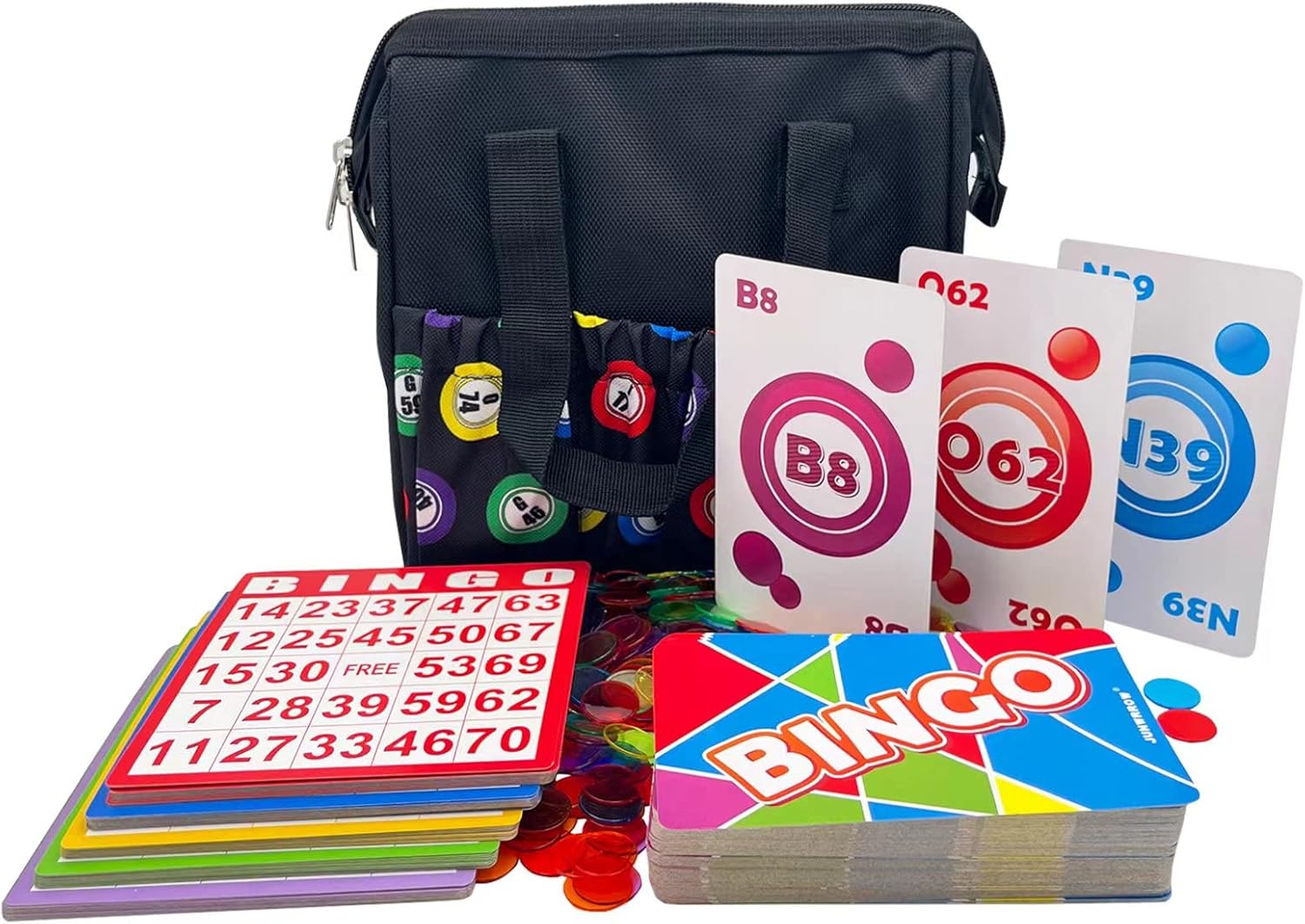 Amazon.com: JUNWRROW Deluxe Bingo Game Set - Includes Black Bingo Bag ...