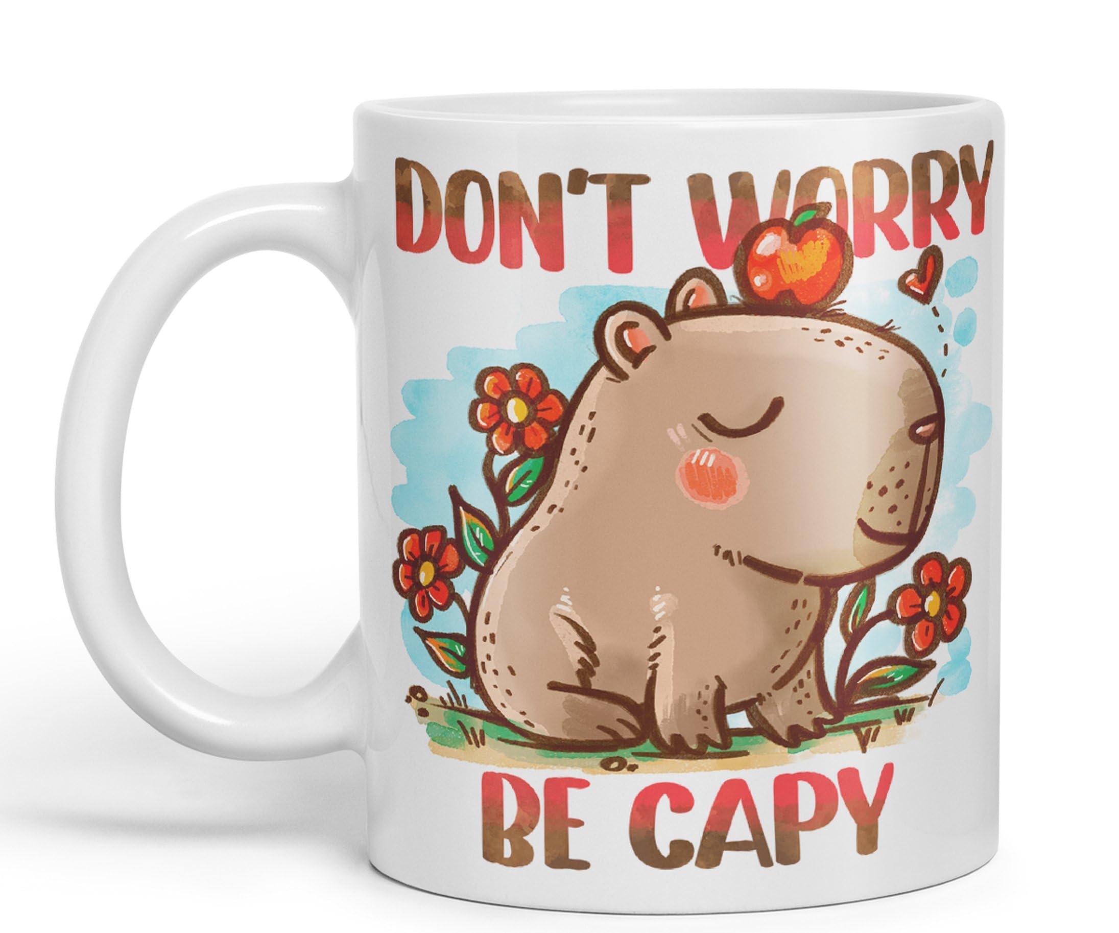 Vixar Capybara Don't Worry Be Capy Kawaii Joke Coloured Ceramic Mug Cup ...