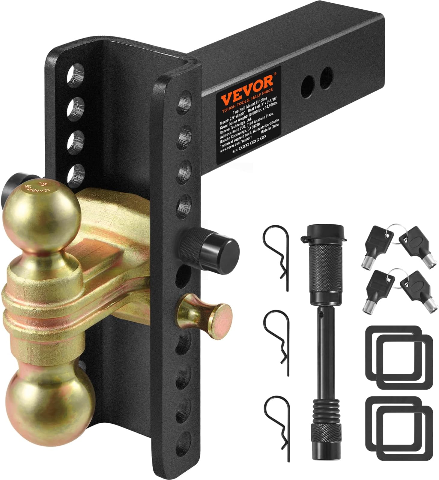 VEVOR Adjustable Trailer Hitch, 8-Inch Drop & 6.5-Inch Rise Hitch Ball ...