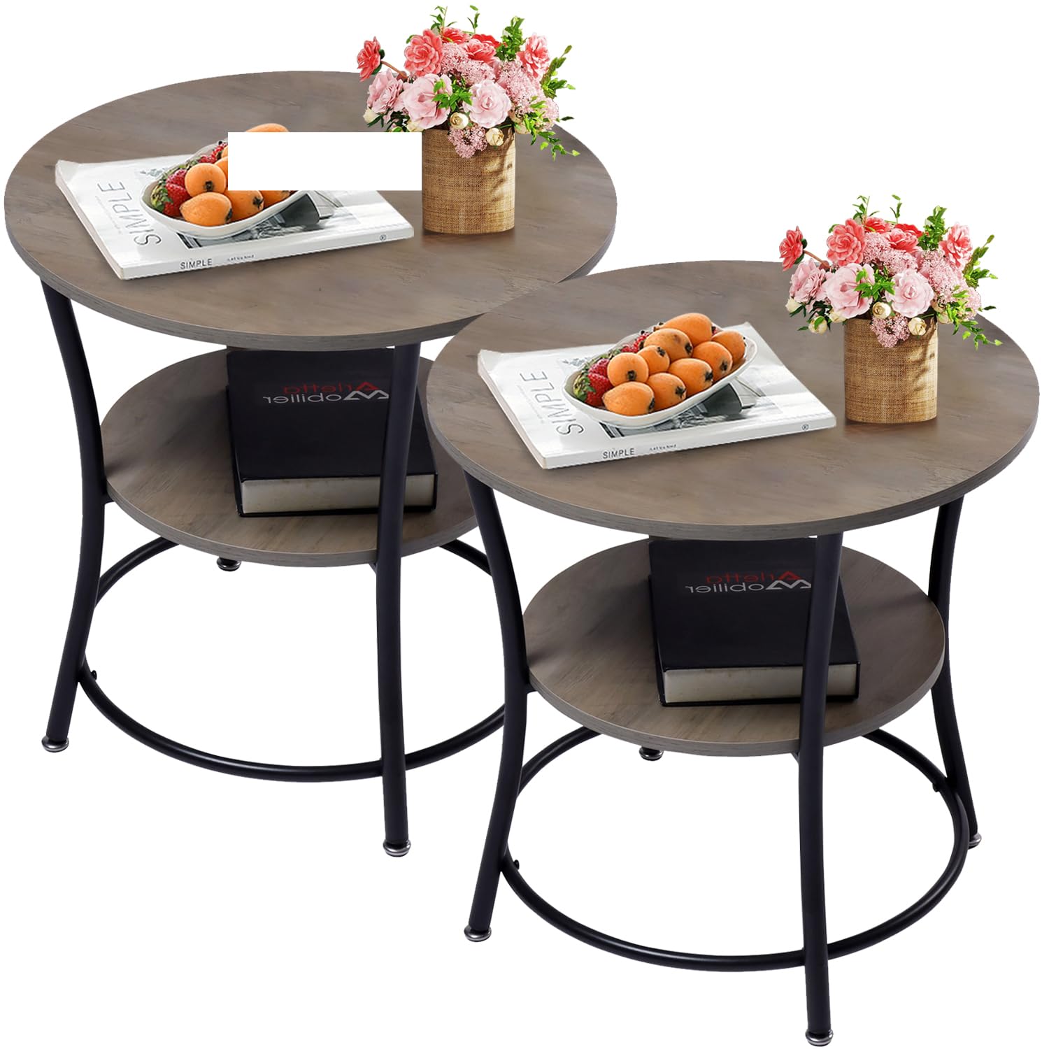 Snapklik.com : 2-Tier Round Sofa Side Table, 21.65 Inch End Table For ...