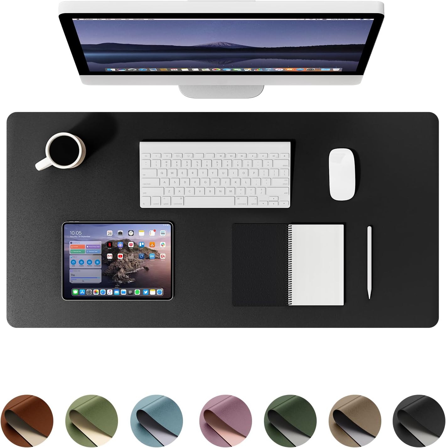 Amazon.com : YSAGi Dual-Sided Leather Desk Pad, Office Desk Mat, PU ...