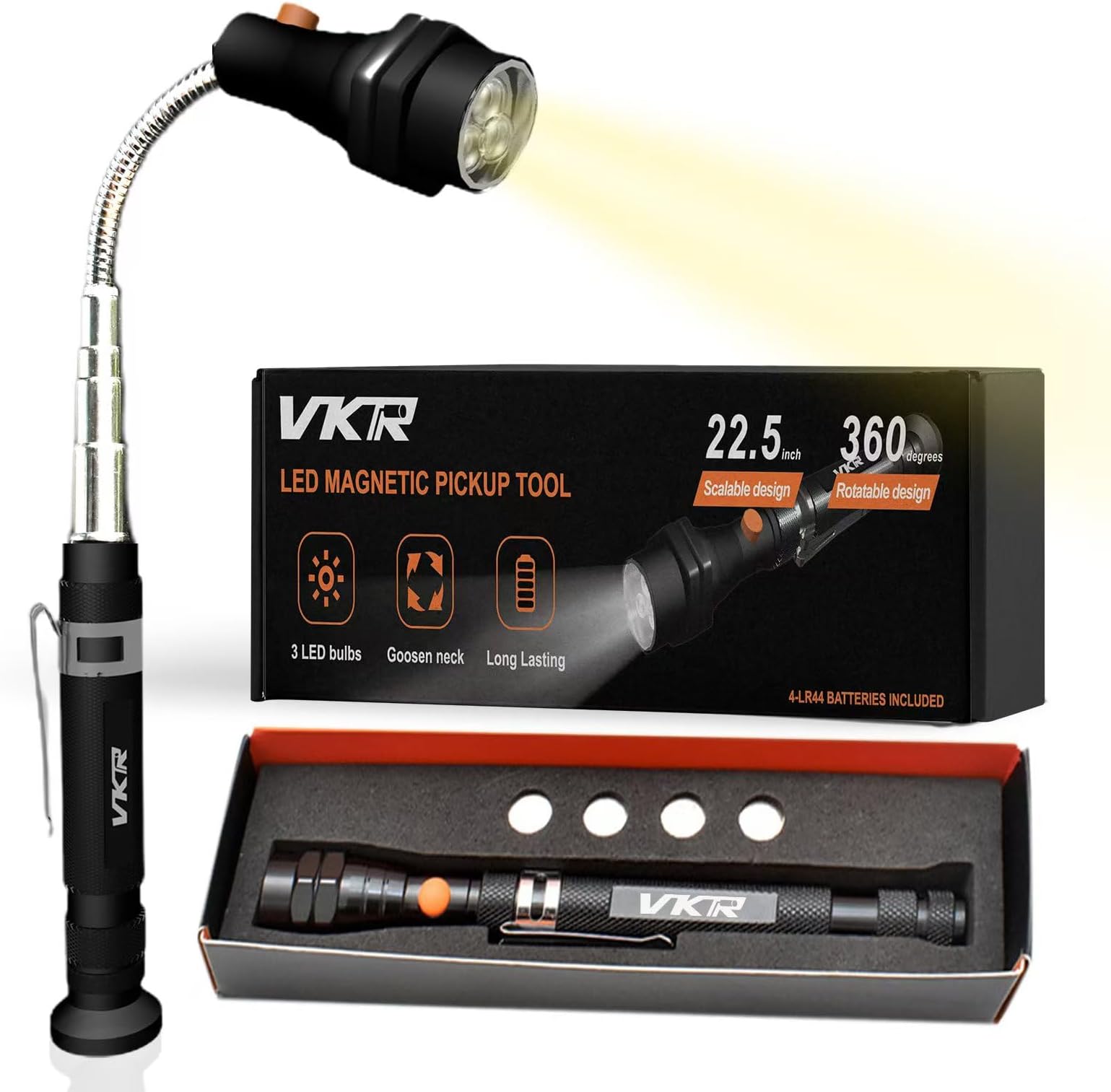 Magnetic Pickup Tool with 3 LED Lights, Telescoping Magnet Flashlight ...