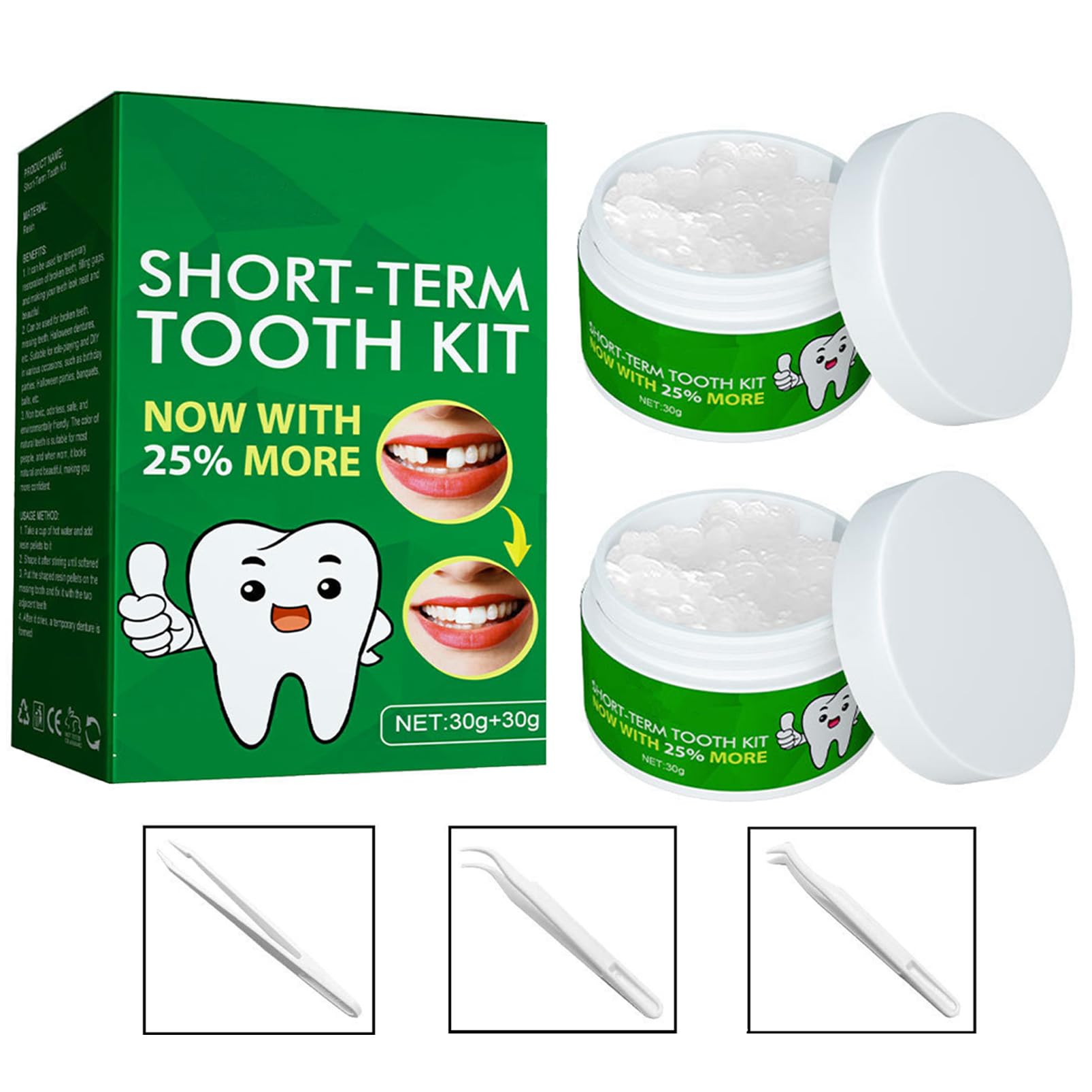 Temporary Tooth Filling Kit with Tweezers, 2 * 30ml Short-Term Tooth ...