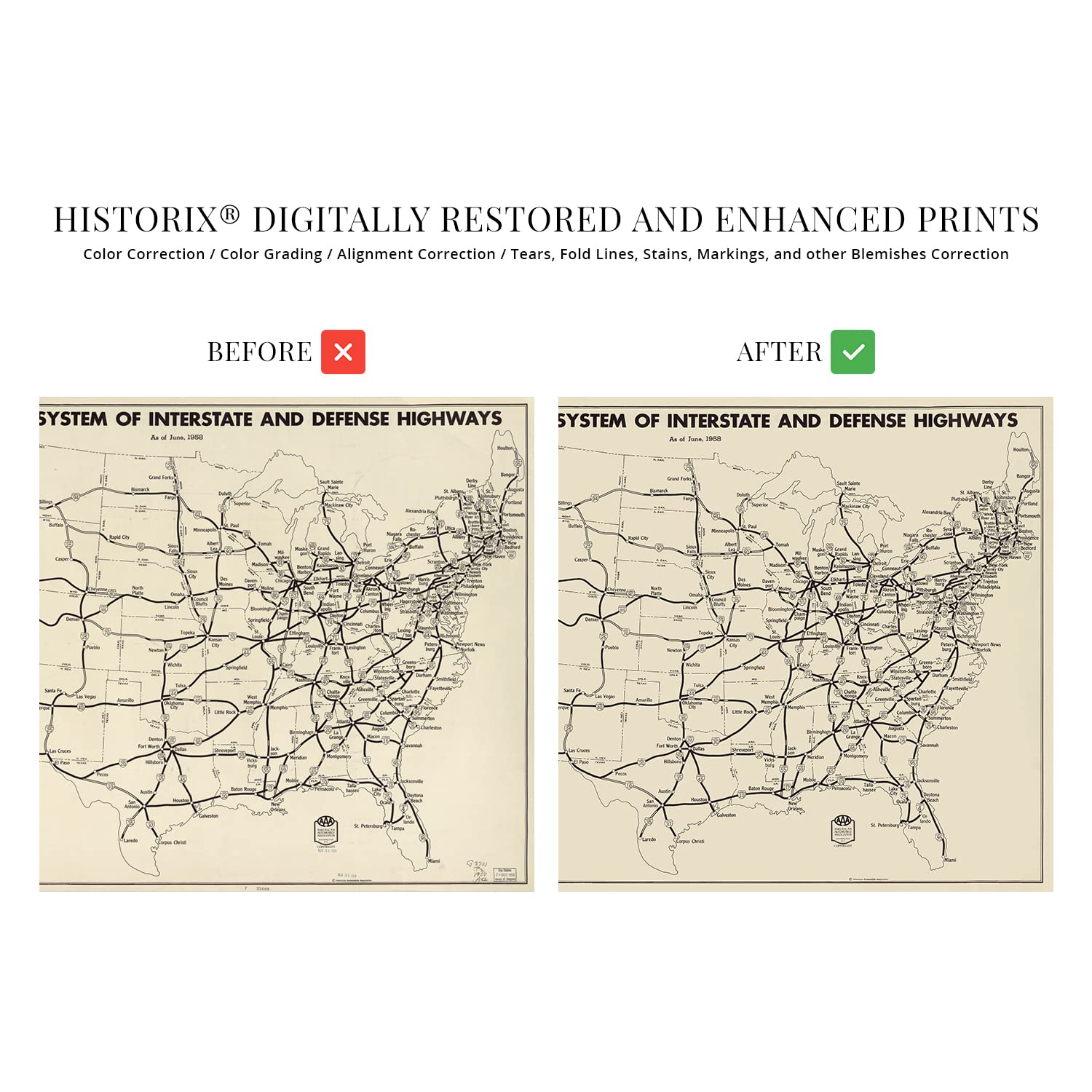 Snapklik.com : HISTORIX Vintage 1958 Map Of The United States National ...