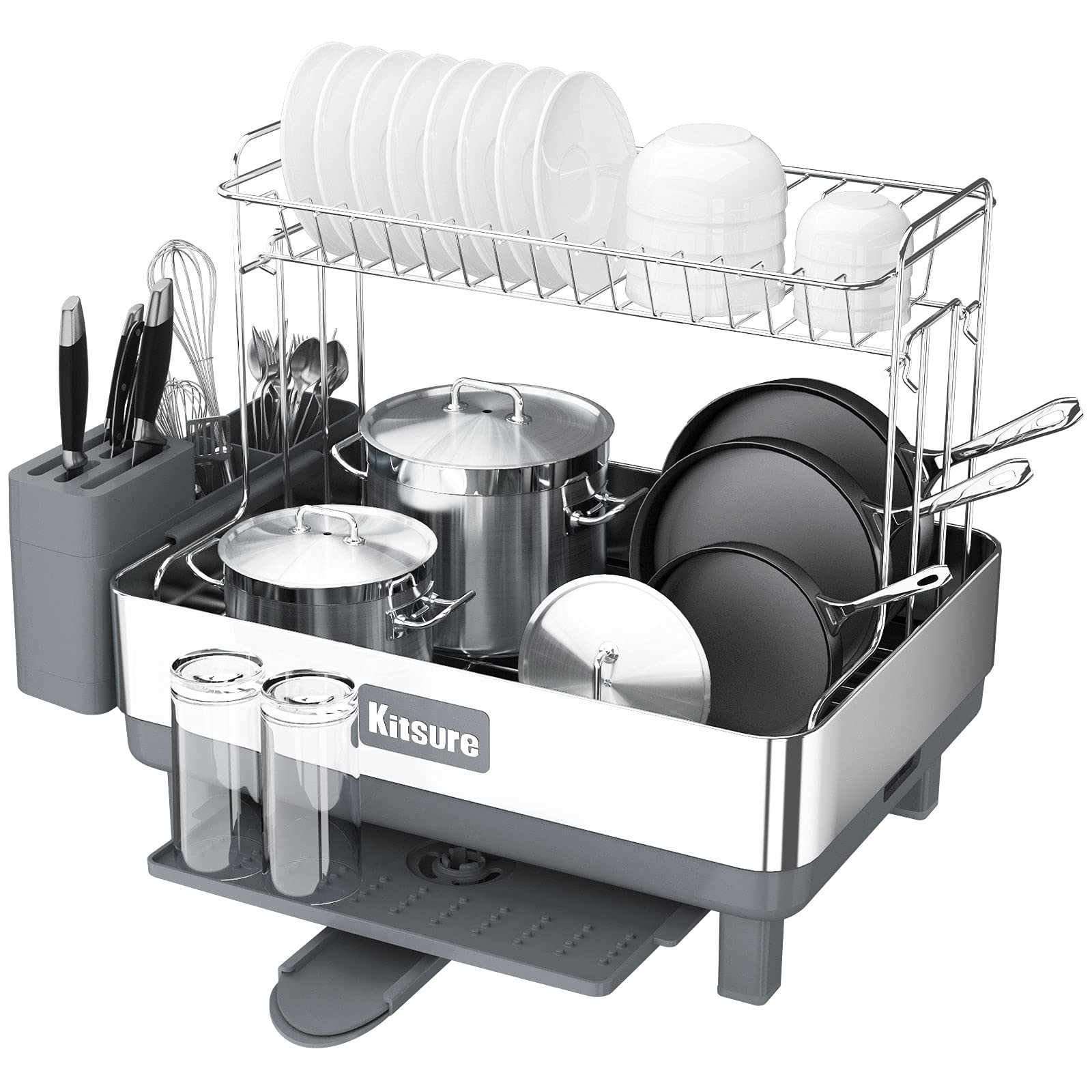 Buy Kitsure Dish Drying Rack, 2-Layer Stainless Steel Dish Rack and ...