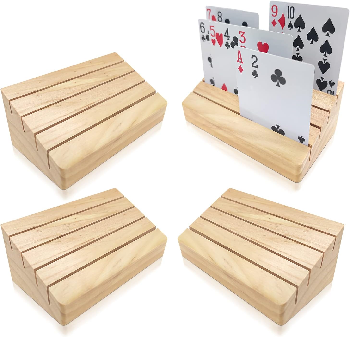 Amazon.com: 4 Pieces of Wooden Playing Card Holder Game Card Storage ...