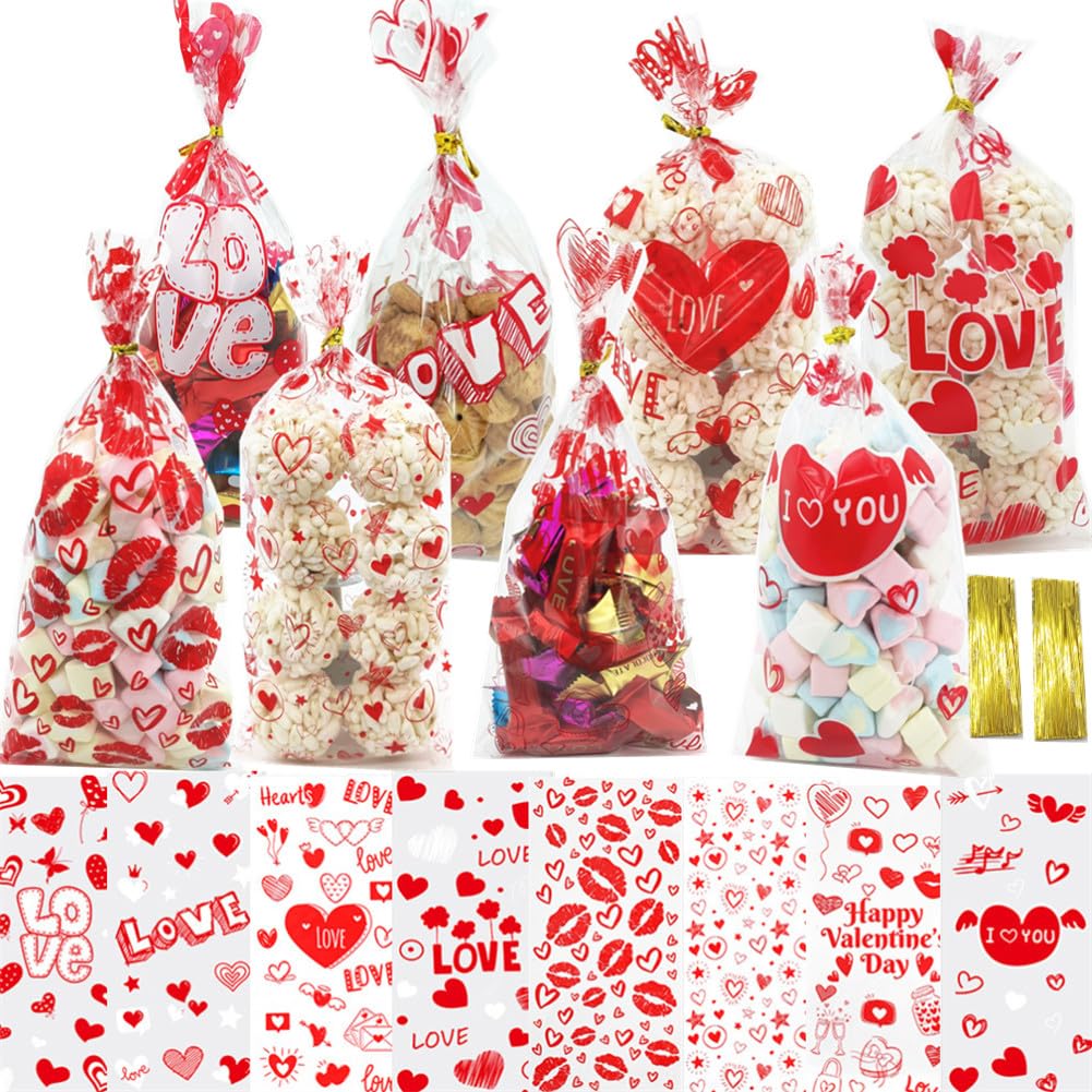 Amazon.com: MENDERRY Valentine's Day Cellophane Treat Candy Bag 200 PCS ...