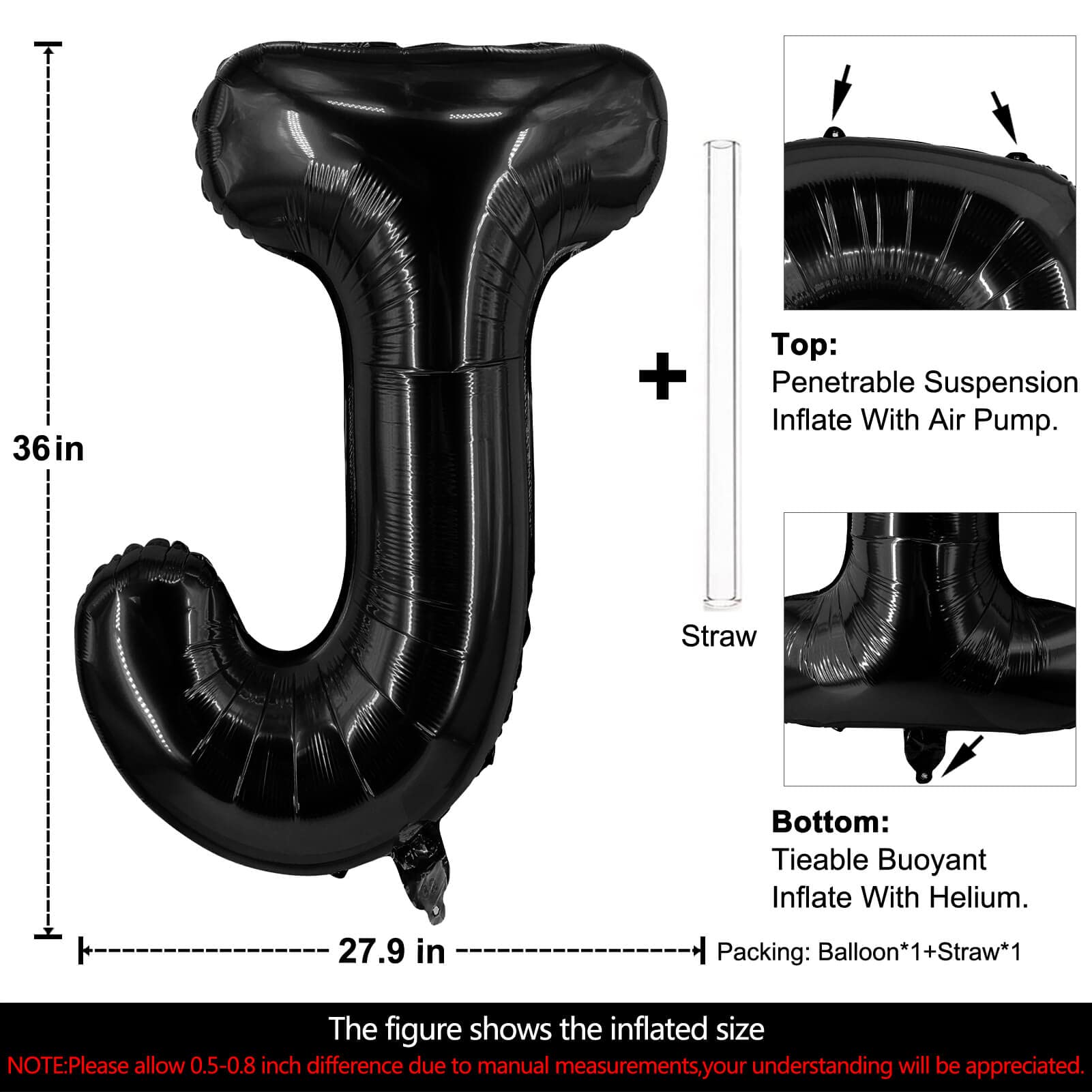 Snapklik.com : 40 Inch Large Black Letter J Balloons Big Size Jumbo ...